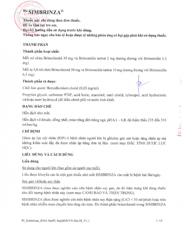Simbrinza 5ml - Bỉ - Nhà thuốc chuyên khoa mắt HD Hà Nội